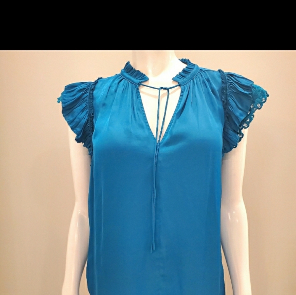 Anthropologie Current Air Turquoise Ruffle Sleeve - Gem